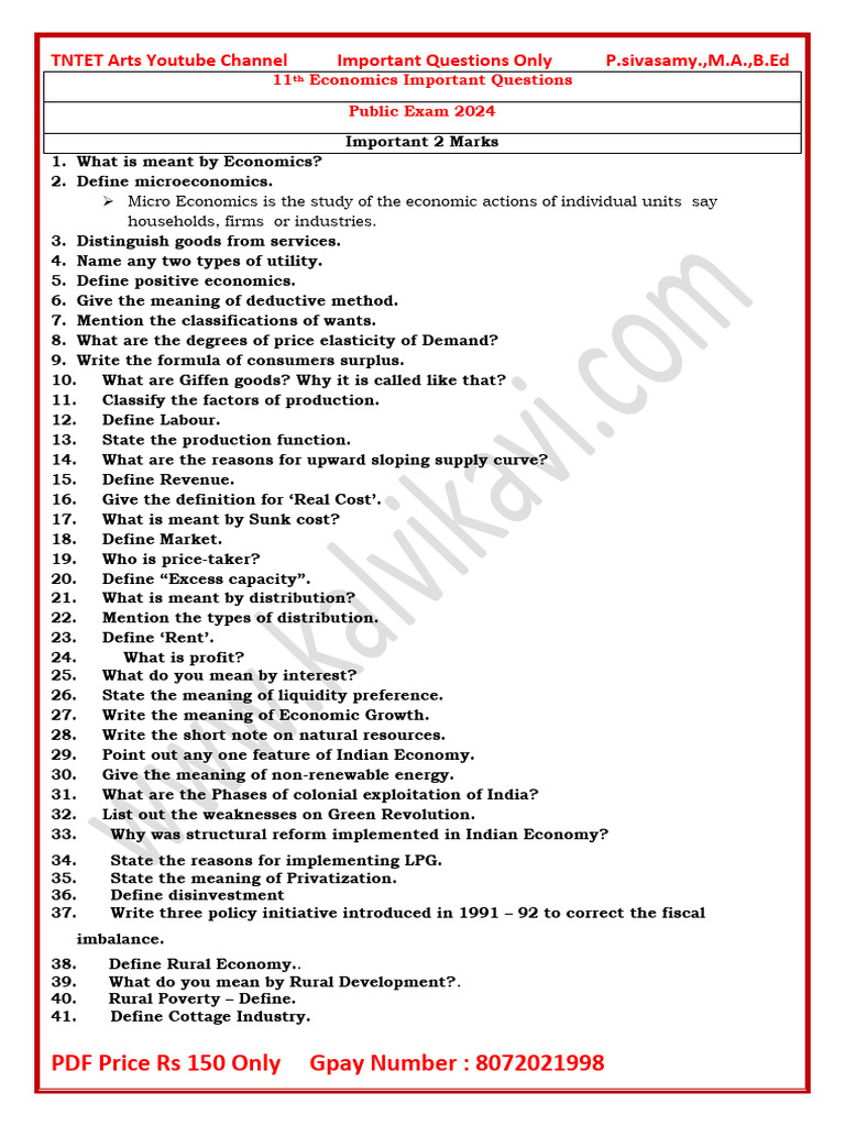 11th Economics Important EM Practice | PDF | Economics | Microeconomics