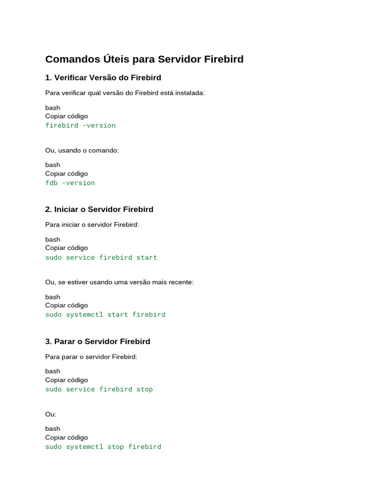Comandos Úteis para Servidor Firebird | PDF | SQL | Bancos de dados