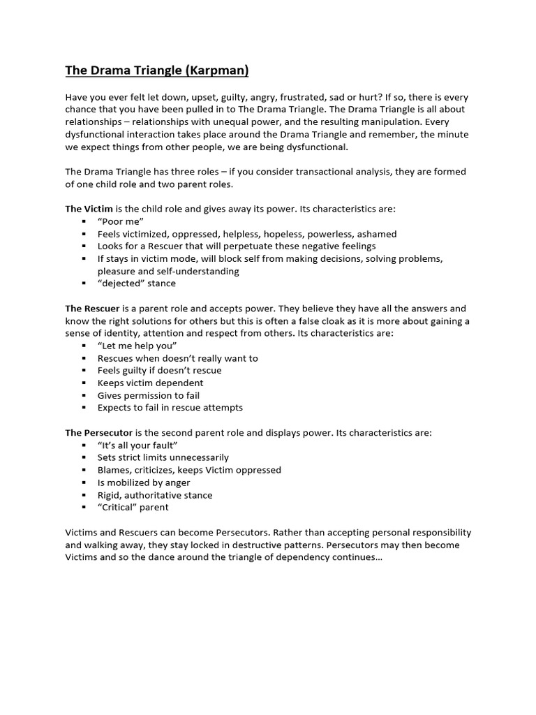 The Drama Triangle and The Empowerment Dynamic | PDF | Psychological ...