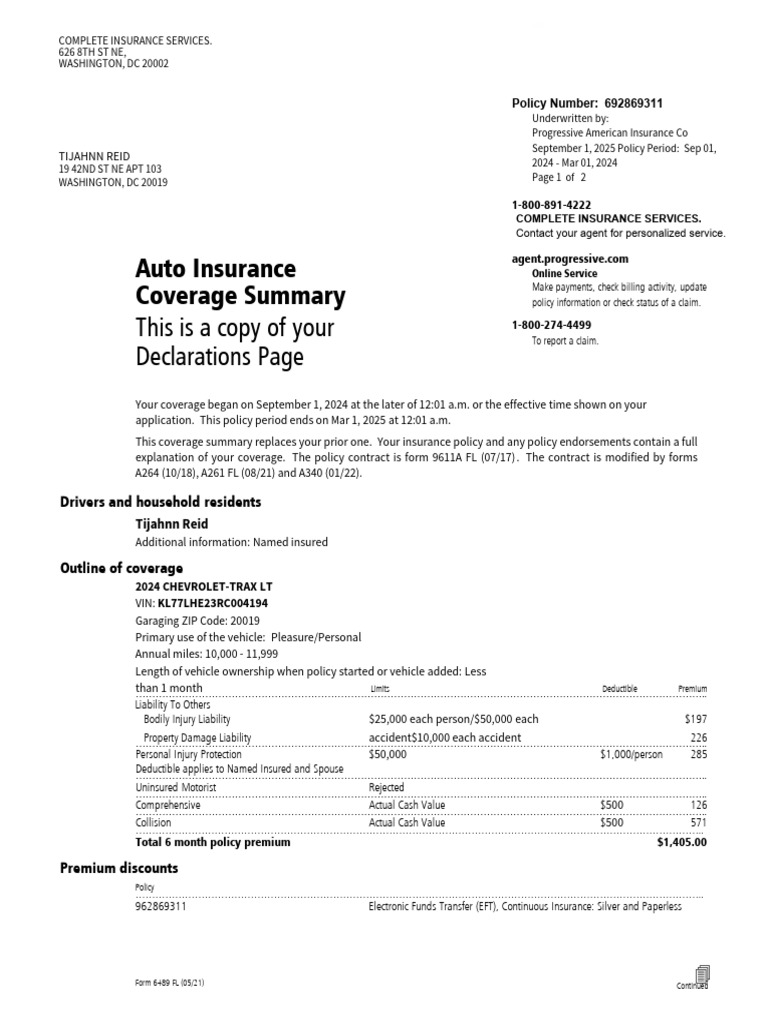 646644615 Declarations Page(1) | PDF | Liability Insurance | Insurance