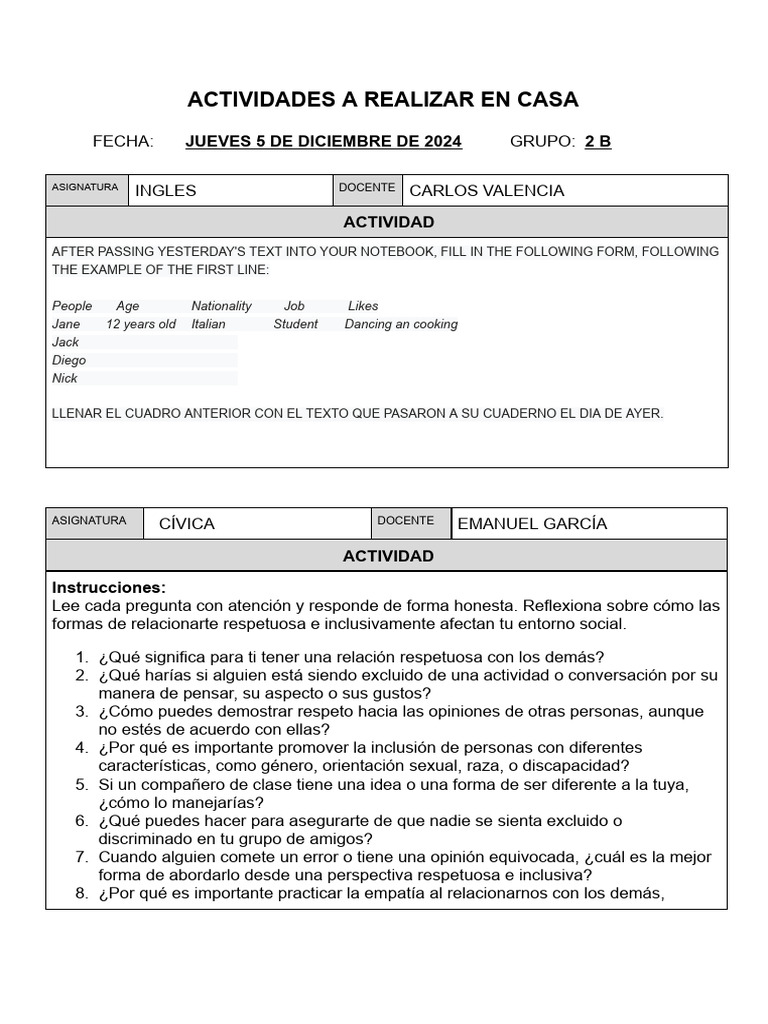 Actividades 2B | PDF | Lengua española | Lingüística