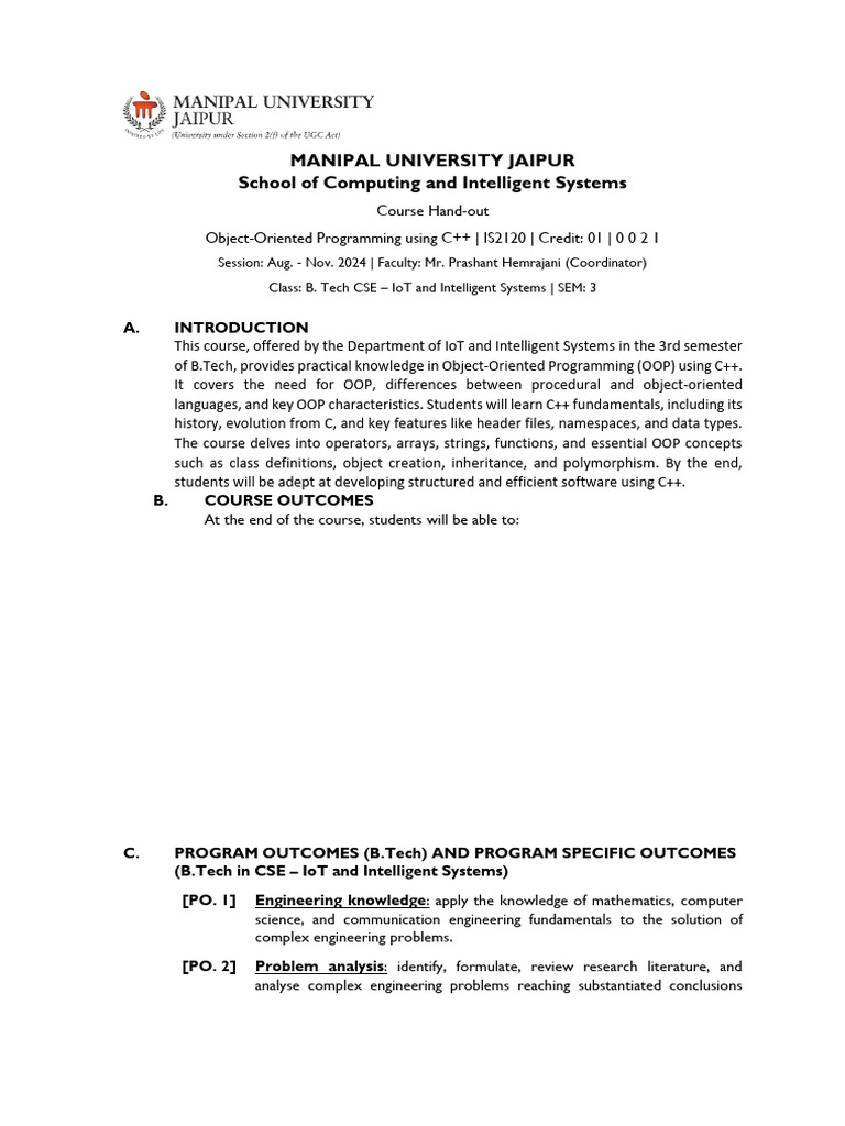 Is2120 Oops c++ Handout | PDF | C++ | Class (Computer Programming)