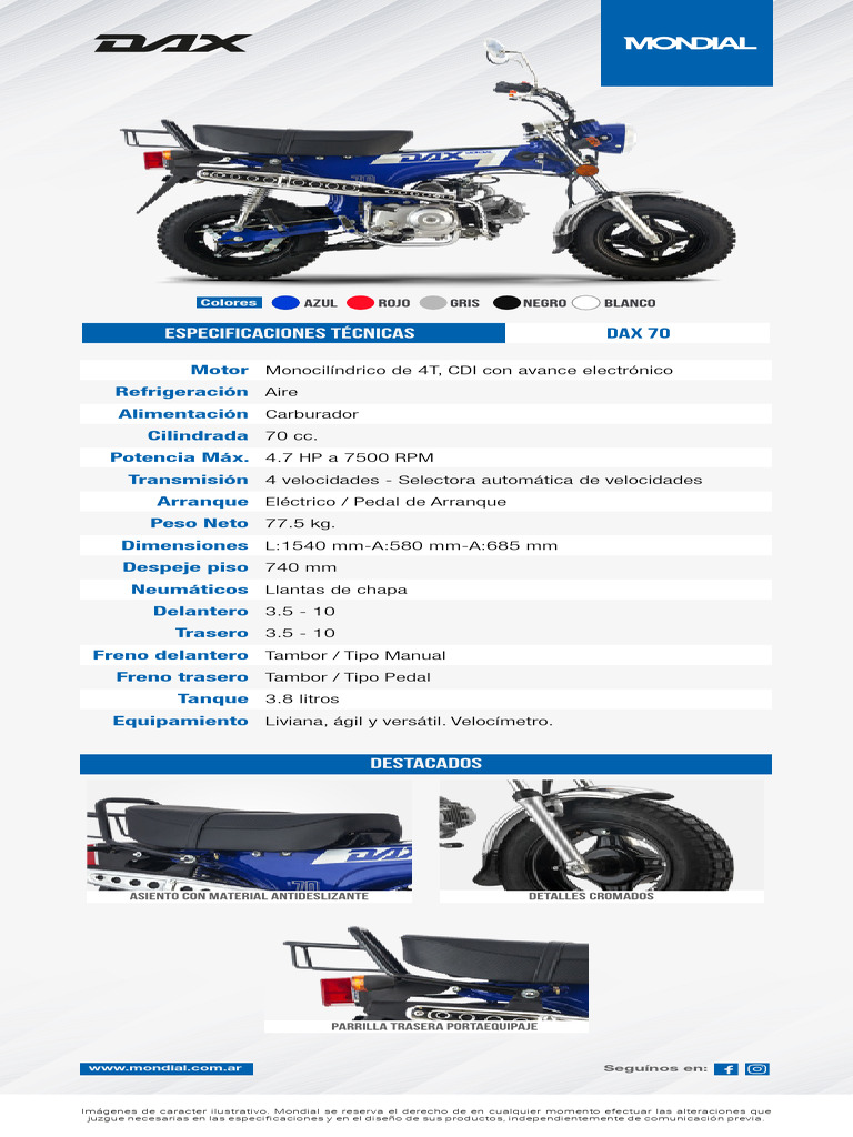 Dax 70 Ficha Tecnica | PDF