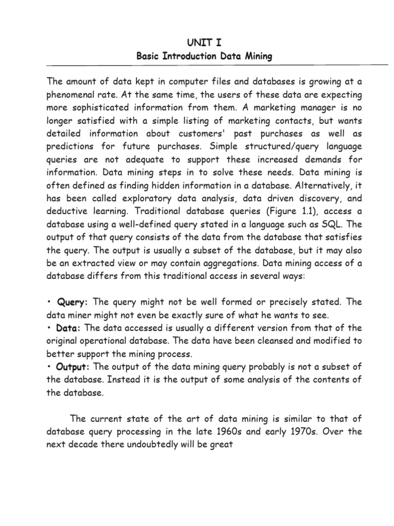 Unit I Introduction To Data Mining Converted Pdf Data Structure