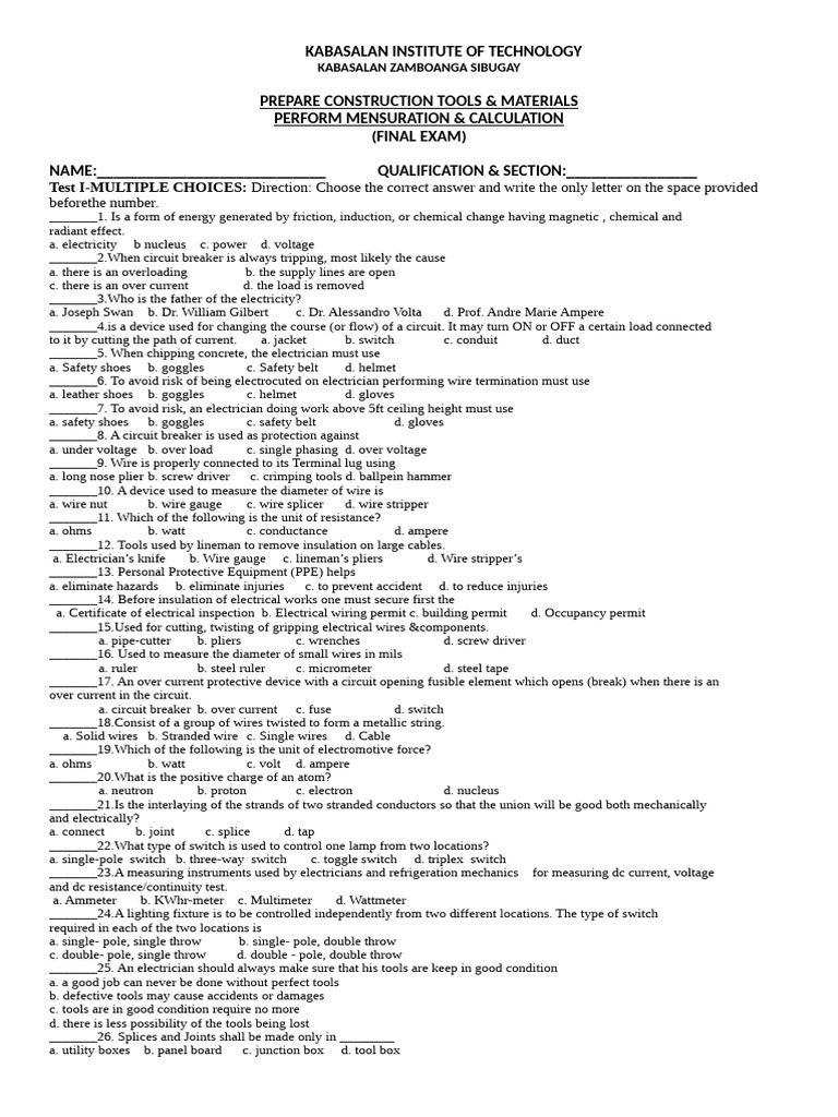 Eim NC Ii Test Paper | PDF | Electrical Resistance And Conductance ...