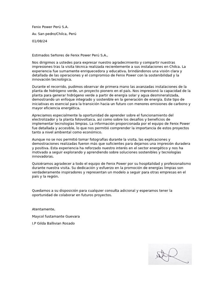 Visita Técnica a Fenix Power Perú S.A. | PDF