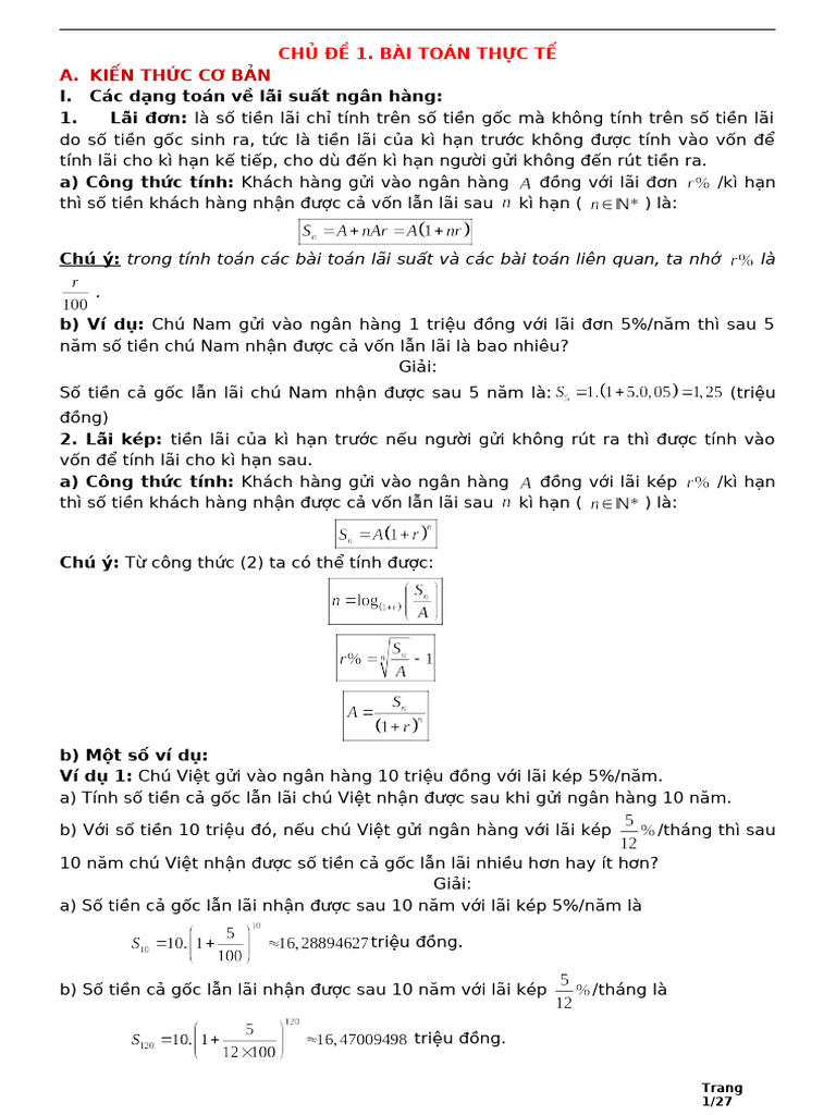 Tom Tat Ly Thuyet Va Bai Tap Trac Nghiem Bai Toan Thuc Te | PDF
