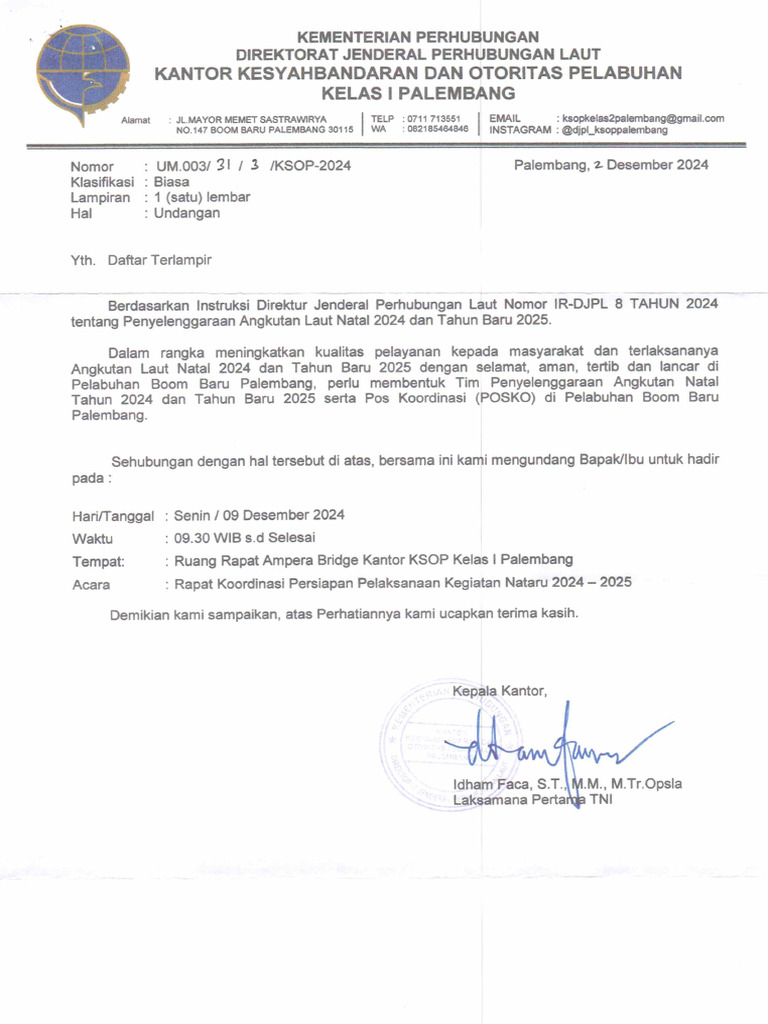 Undangan Rapat Koordinasi Persiapan Pelaksanaan Kegiatan Nataru 2024 - 2025 | PDF