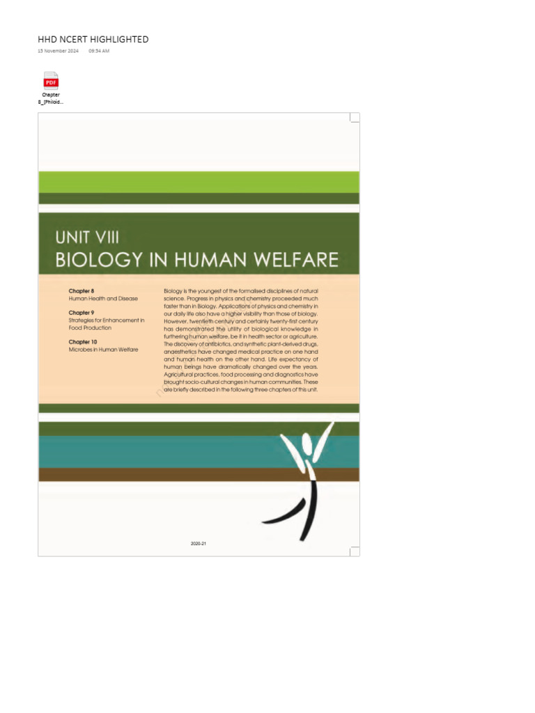 Human Health and Disease Ncert Highlighted | PDF