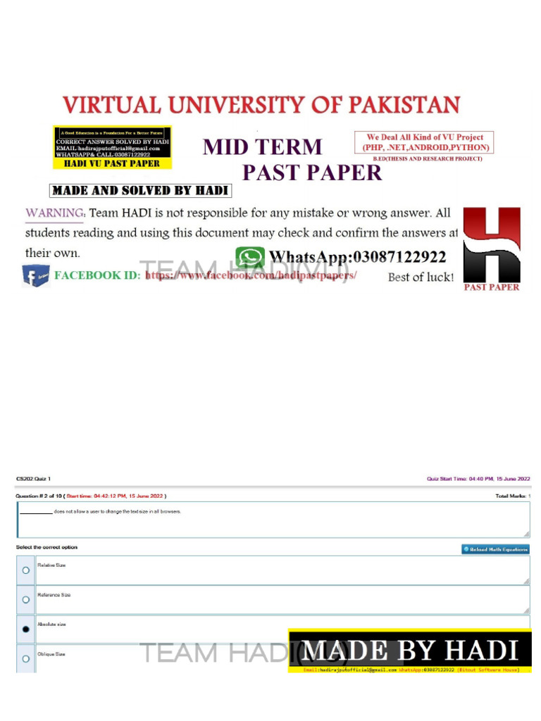CS202 MIDTERM FILE 1 SOLVED BY TEAM HADI | PDF