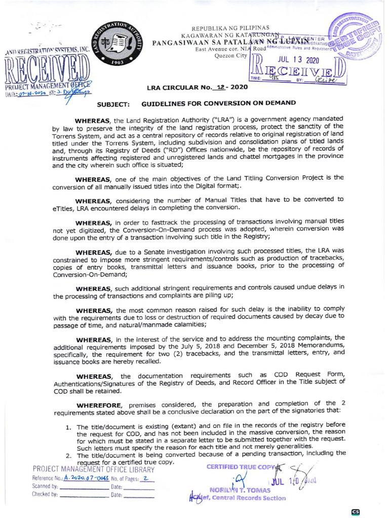 LRA Circular No. 2020 - Guidelines For Conversion On Demand | PDF