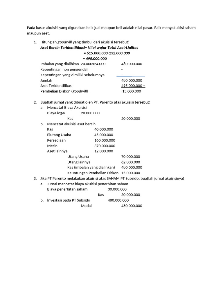 Soal Akuntansi Akuisisi dan Goodwill | PDF