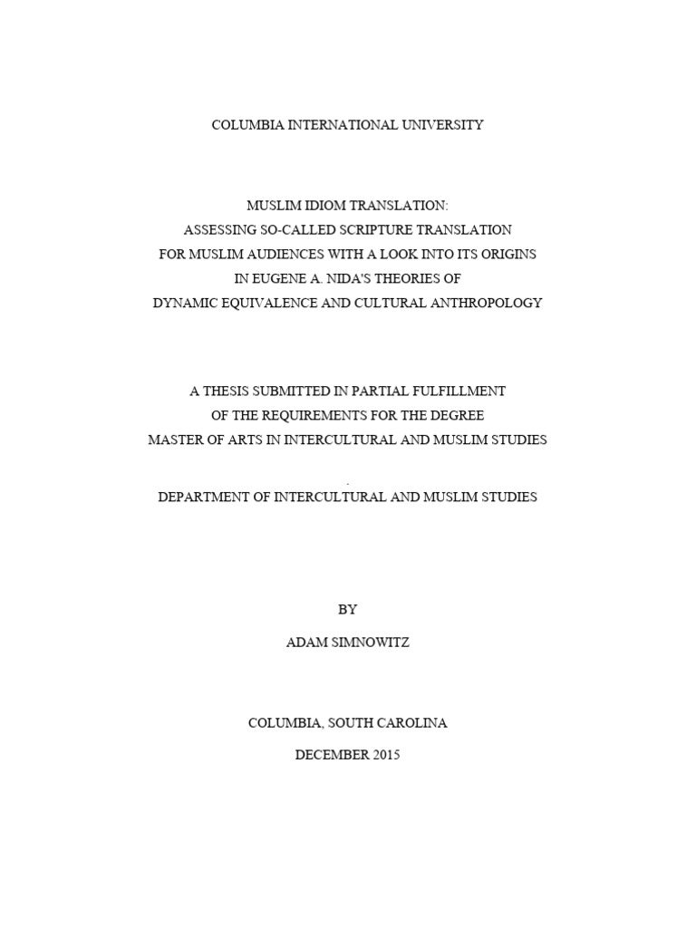 Simnowitz Muslim Idiom Translation For Bib Miss | PDF | Translations ...