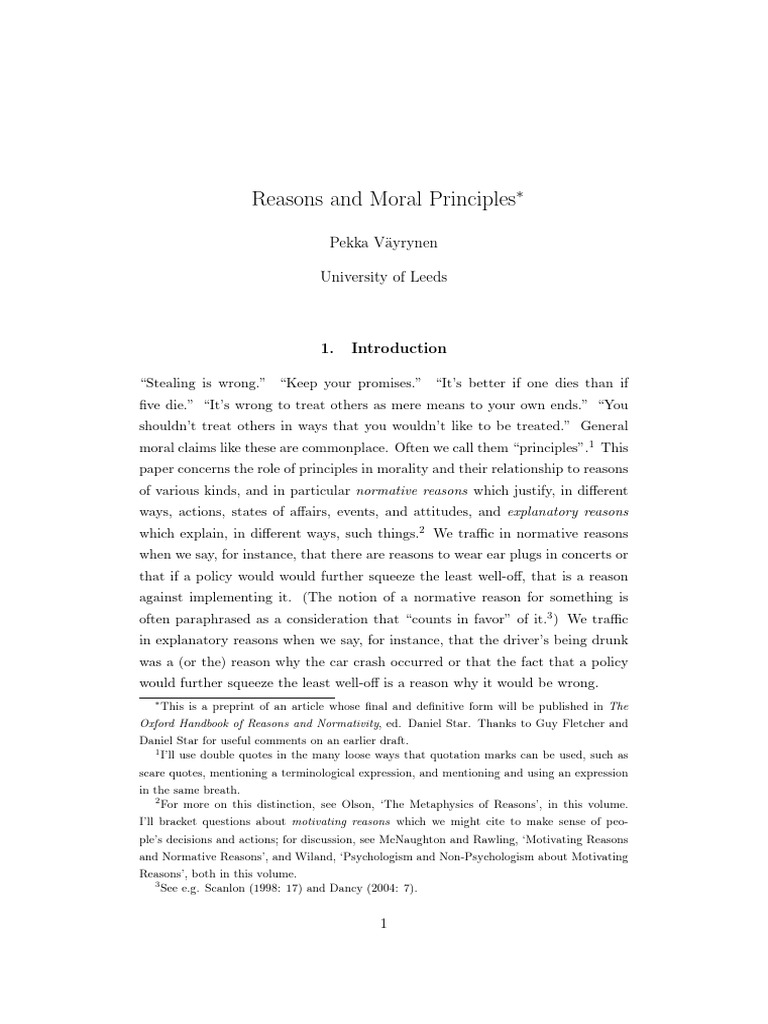 Reasons and Moral Principle | PDF | Reason | Morality