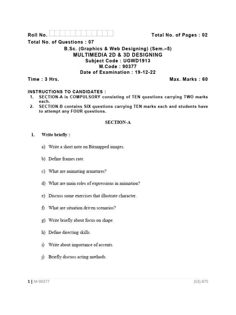 2D & 3D Multimedia Design Exam | PDF