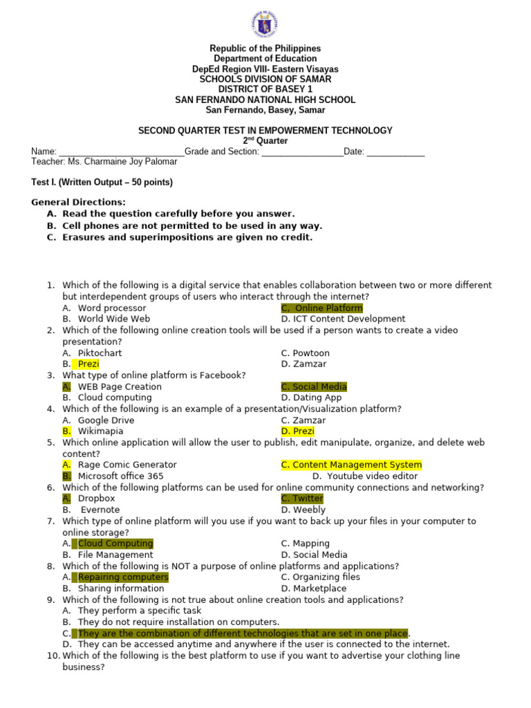 Answer Key EXAMINATION EMPOWERMENT 2nd Quarter | PDF | World Wide Web ...