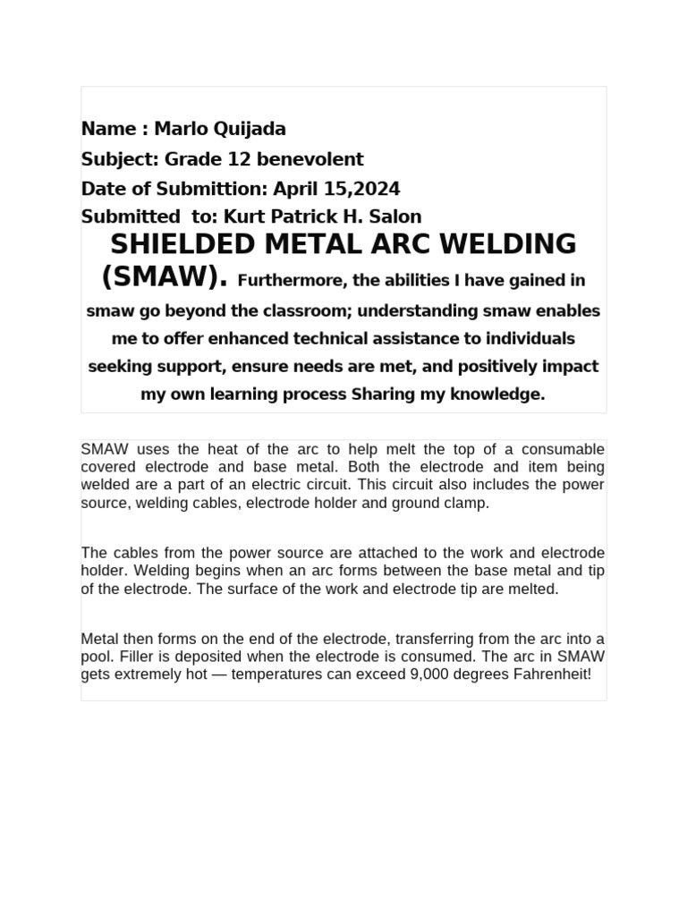 Shield Metal Arc Welding | PDF