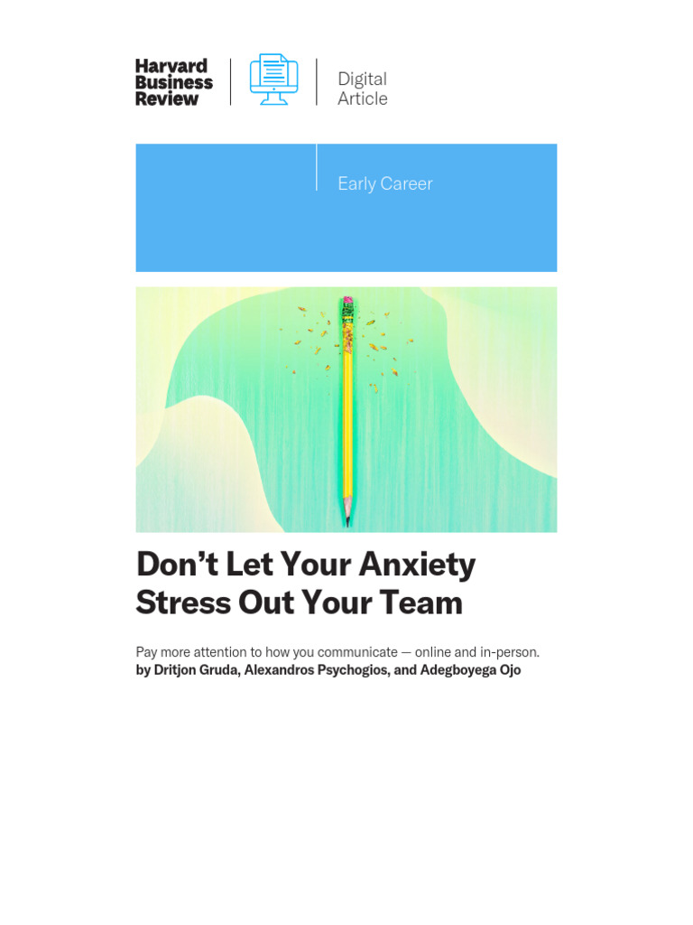 Dont Let Your Anxiety Stress Out Your Team | PDF | Anxiety | Popular ...