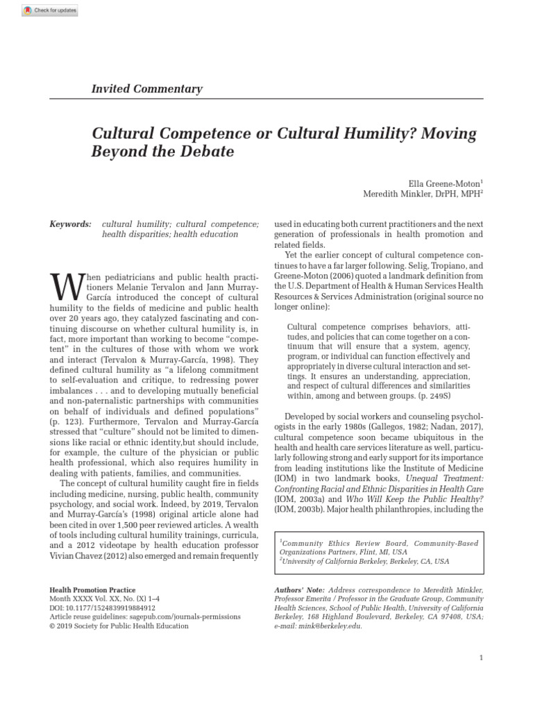 Cultural Competence vs. Humility Debate | PDF