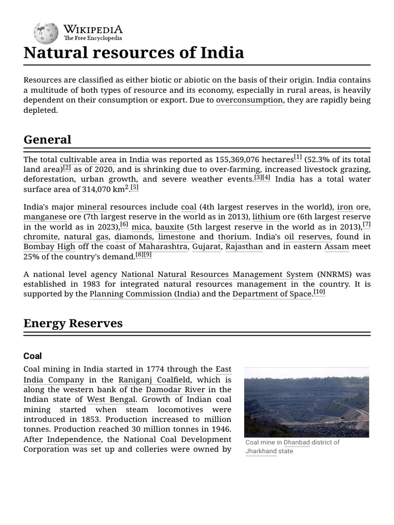 Natural Resources of India - Wikipedia | PDF | Minerals | Materials