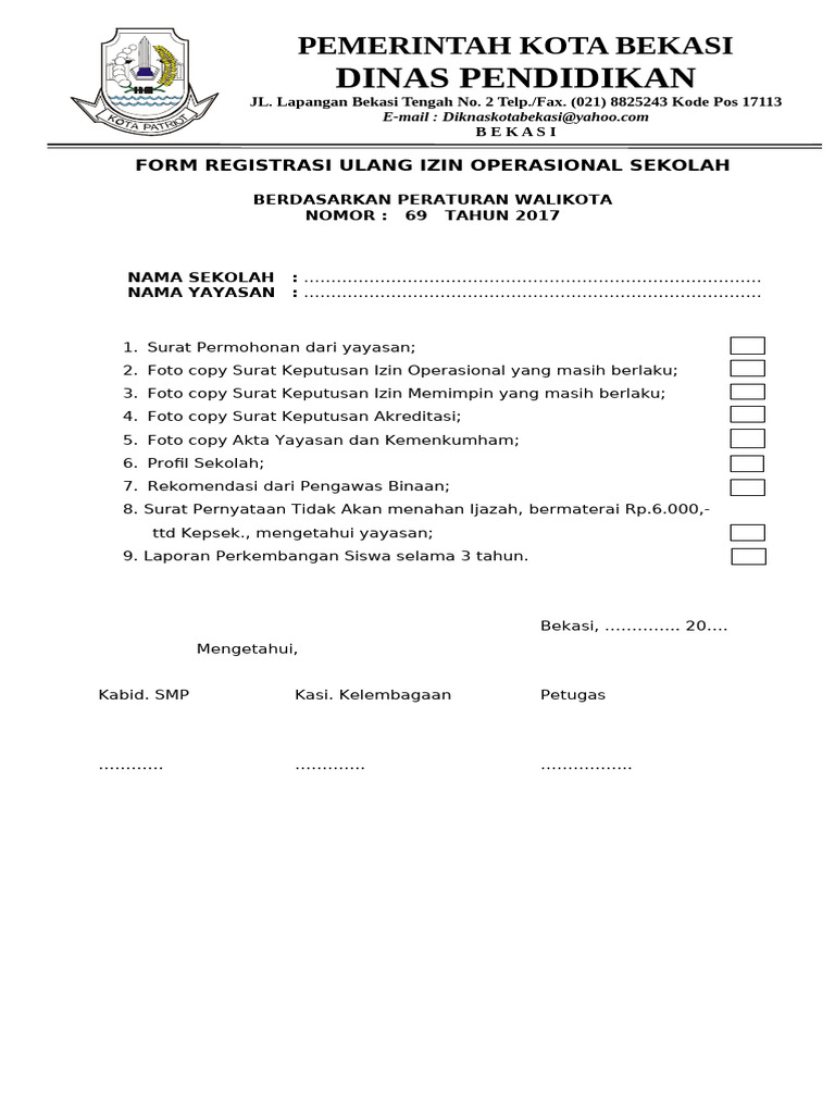 Form Reg Ulang Izin Operasional New | PDF