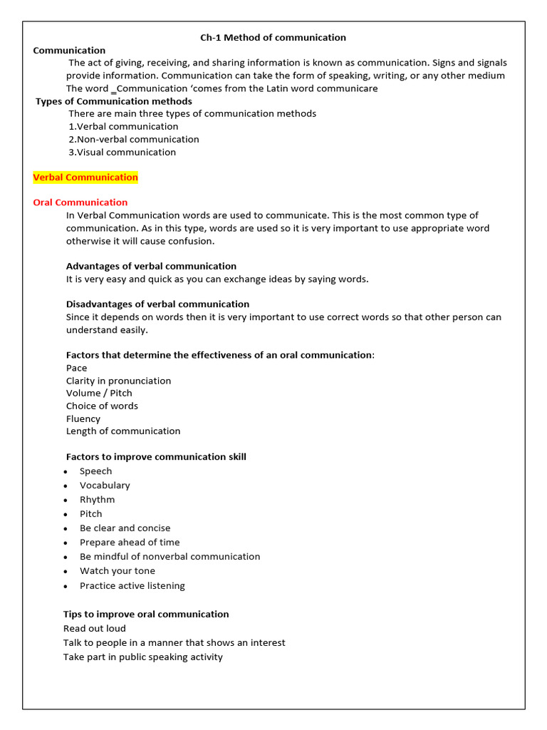 Chap-1 Method of Communication | PDF | Communication | Nonverbal Communication