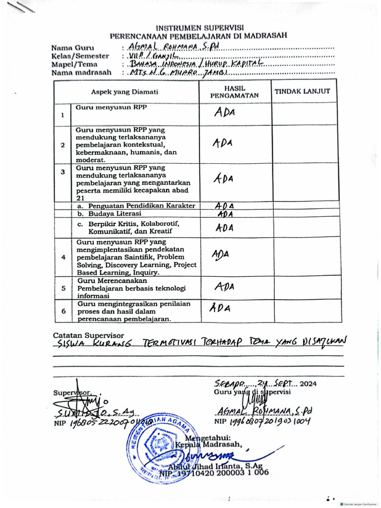 Supervisi Pembelajaran - Agmal Rohmana | PDF