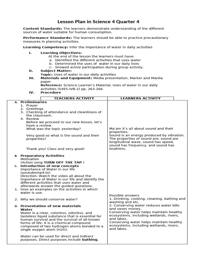 LESSON-PLAN-science | PDF | Water | Lesson Plan
