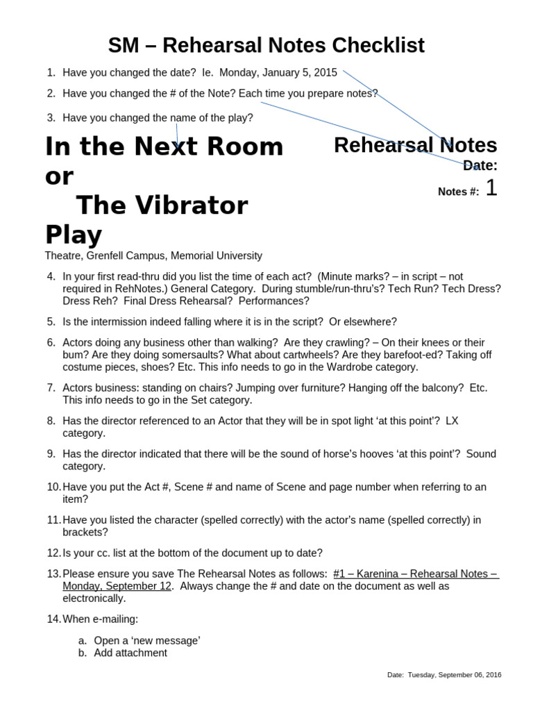Rehearsal Notes Checklist - Fall 2017 | PDF