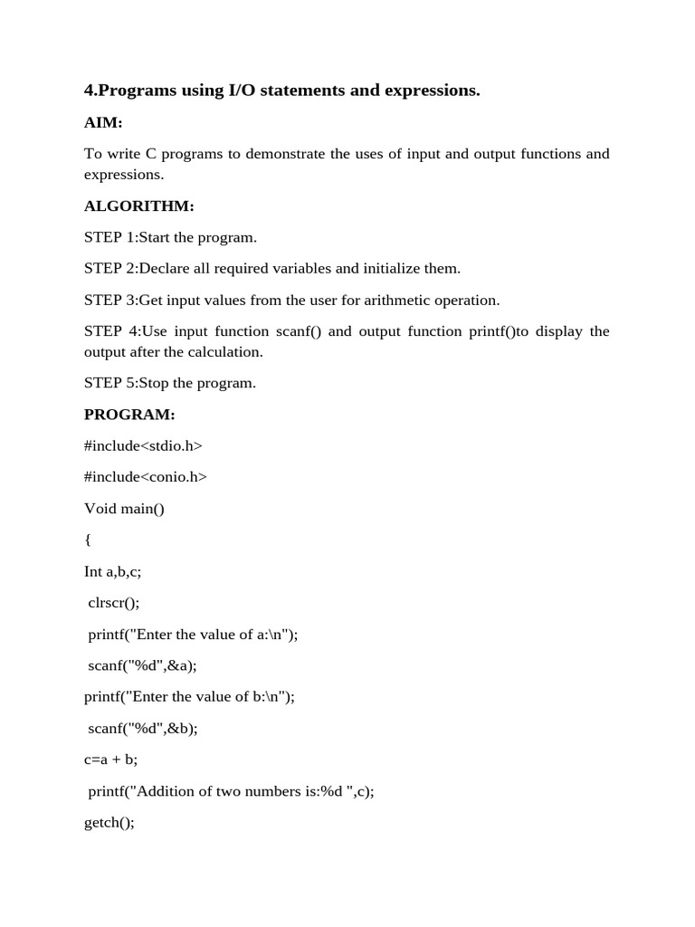 C Program for I/O Operations | PDF