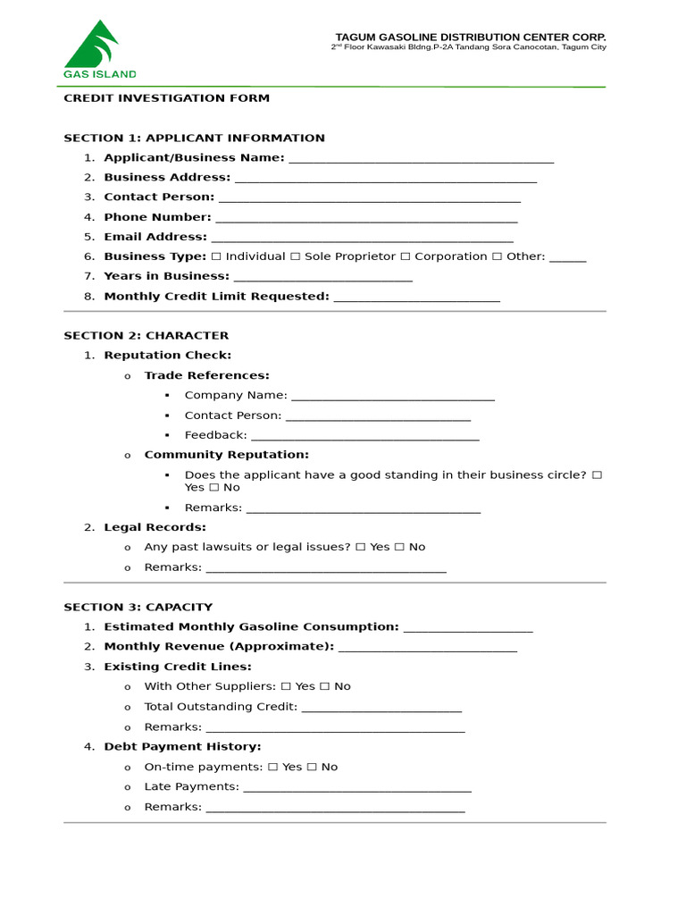 Credit Investigation Form Revised2024 | PDF | Business | Credit