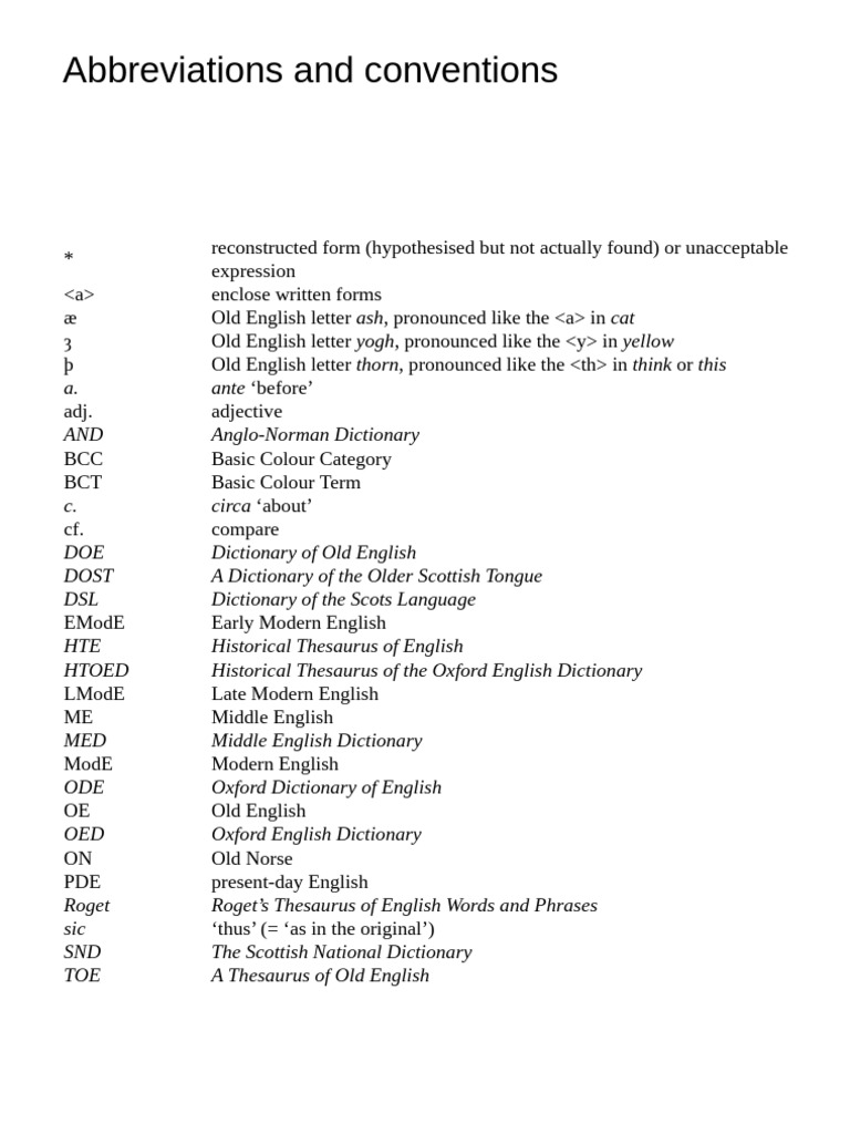 English Historical Semantics - (Abbreviations and Conventions) | PDF ...