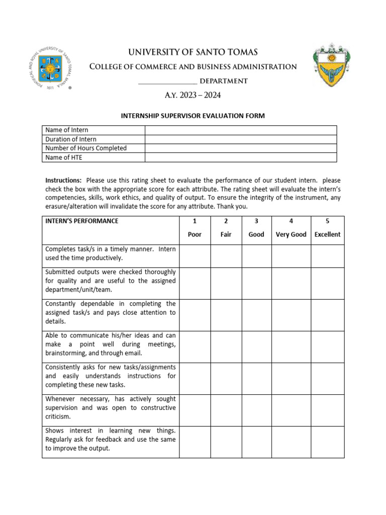 SUPERVISOR RATING SHEET | PDF