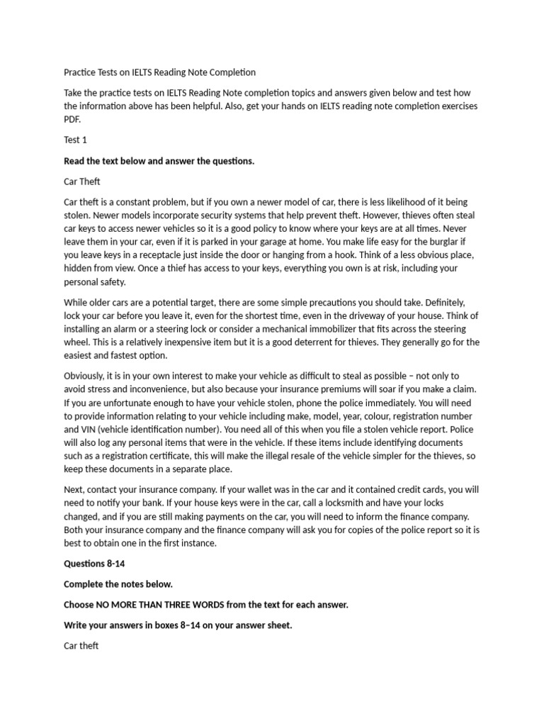 Practice Tests On IELTS Reading Note Completion | PDF | Genetic ...