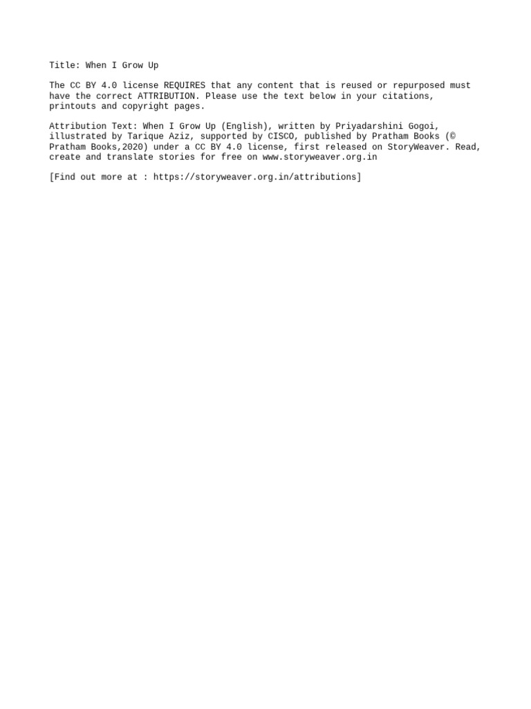 StoryWeaverAttribution 114216 When I Grow Up | PDF