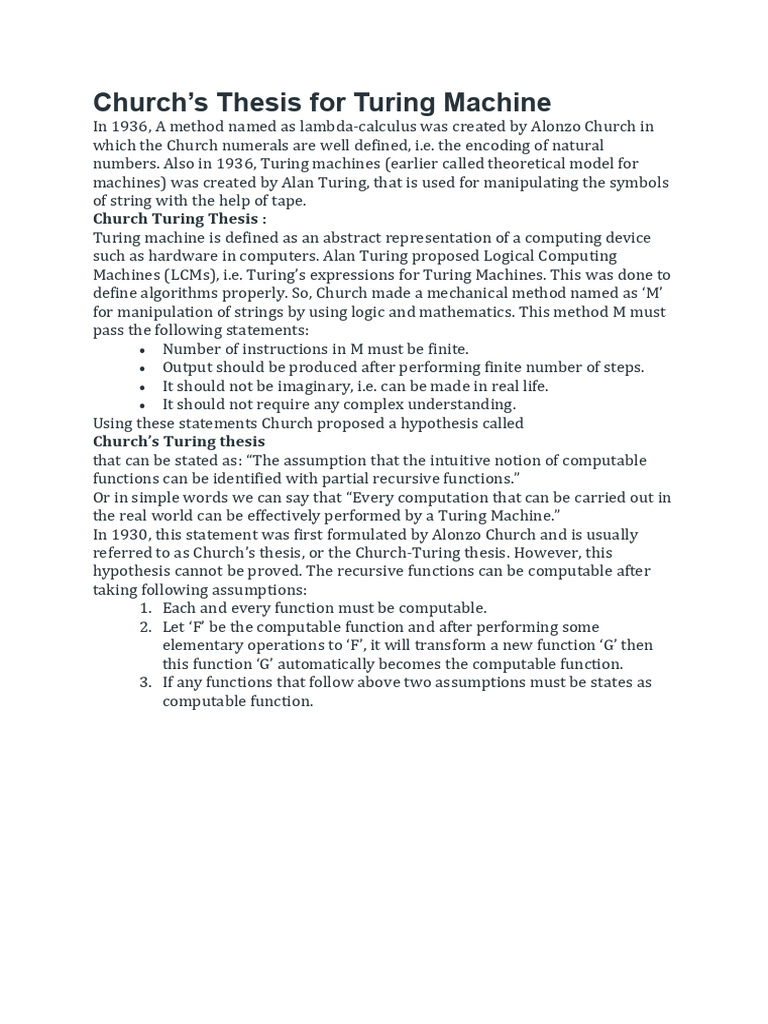 Church Thesis Turing Machine | PDF