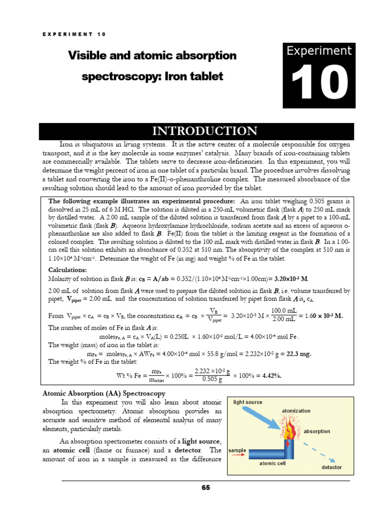 Exp10 18 FeTablet Vis and AA | PDF | Atomic Absorption Spectroscopy | Atoms