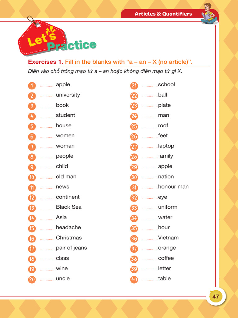 Articles and Quantifiers - Bài Tập | PDF | Foods | Cuisine