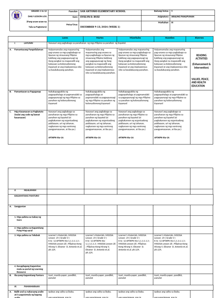 Grade 5 Dll Araling Panlipunan 5 Q3 Week 1 Pdf