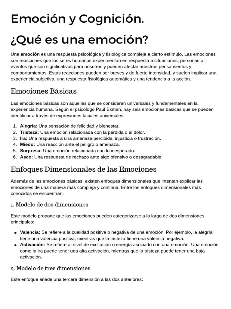 Emoción Y Cognición Pdf Las Emociones Ciencias Del Comportamiento