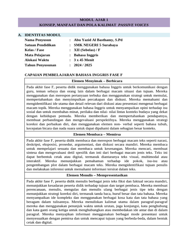 Modul Ajar Xi (Passive Voice) | PDF