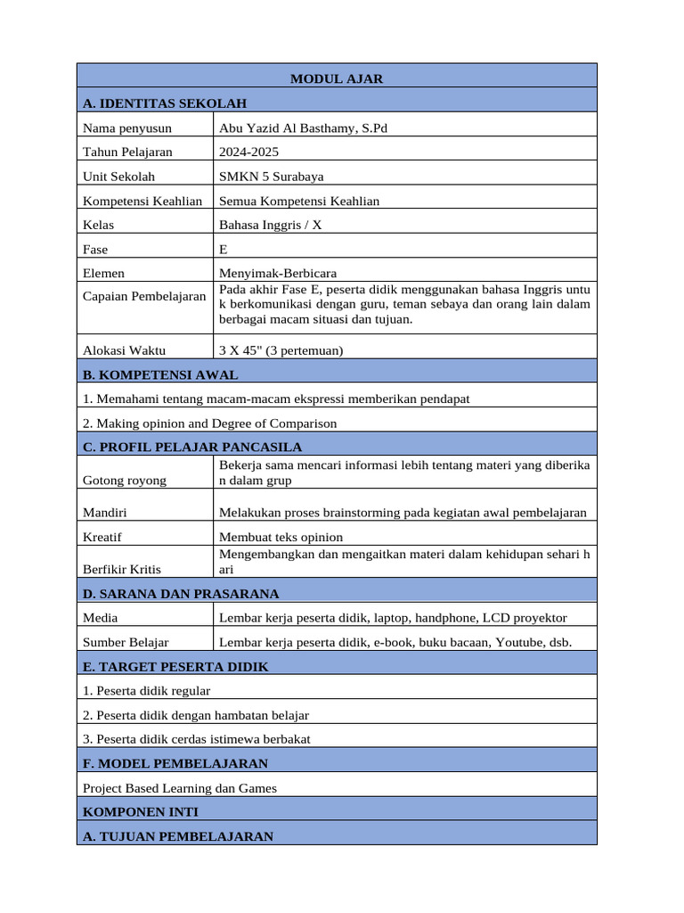 MODUL AJAR XI (Degree of Comparison) ) | PDF