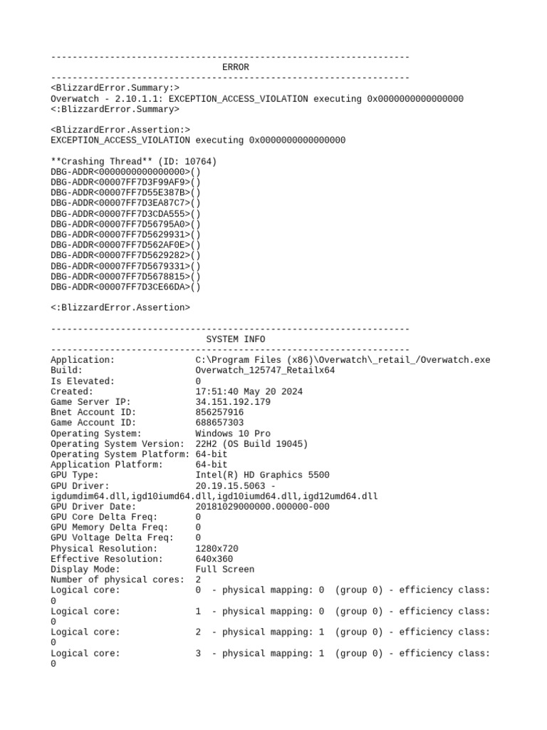 Overwatch 125747 Retailx64 enUS 11784 06-13-24 05.19.51 ErrorLog | PDF | Operating System ...