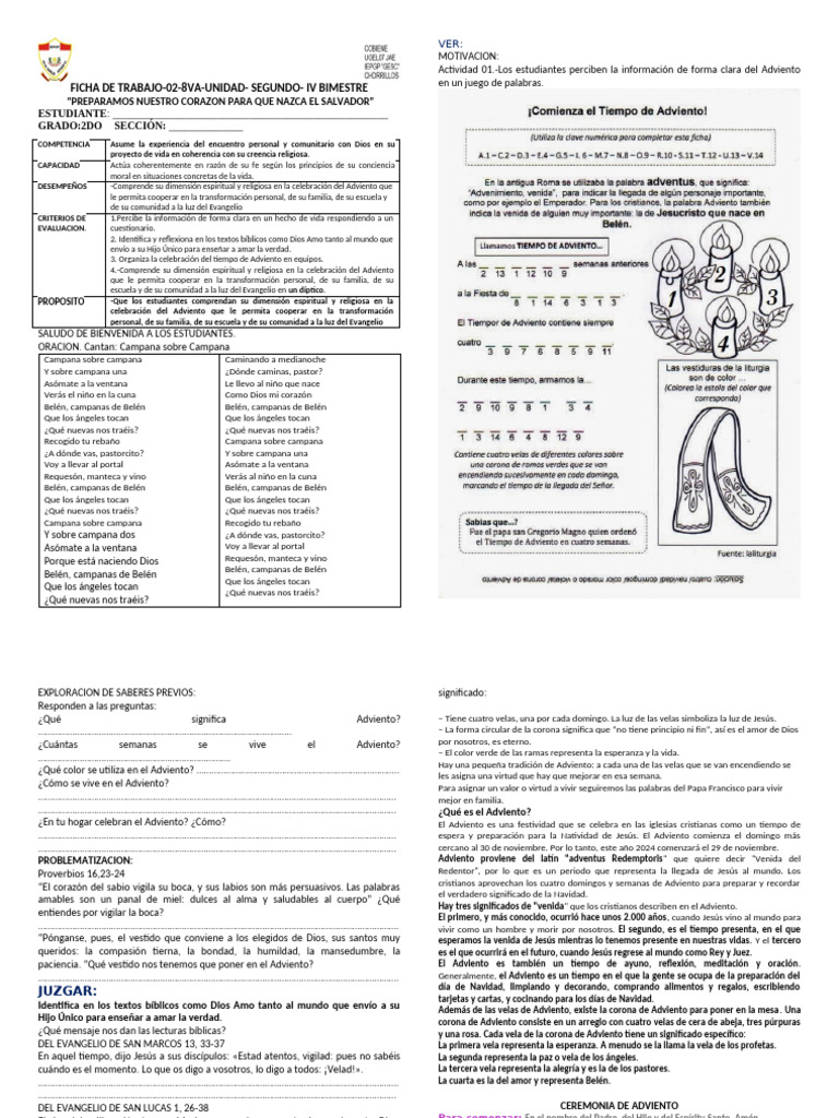 Ficha 03 Segundo Iv - Bim Adviento 2024 | PDF | Adviento | Vela