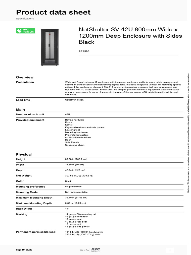 NetShelter SV Enclosures_AR2580 | PDF