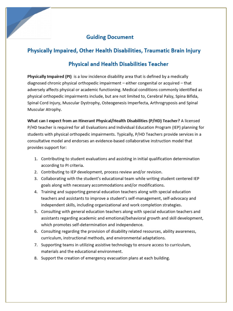 Physical and Health Disabilities Support Guide | PDF | Disability ...