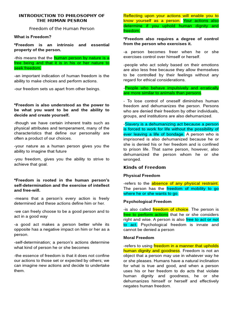 INTRODUCTION TO PHILOSOPHY OF THE HUMAN PESRON Reviwer | PDF | Free ...