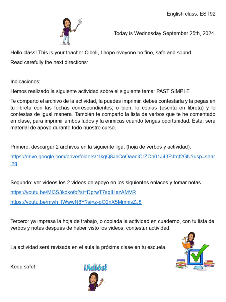 English Class Activity Past Tense | PDF