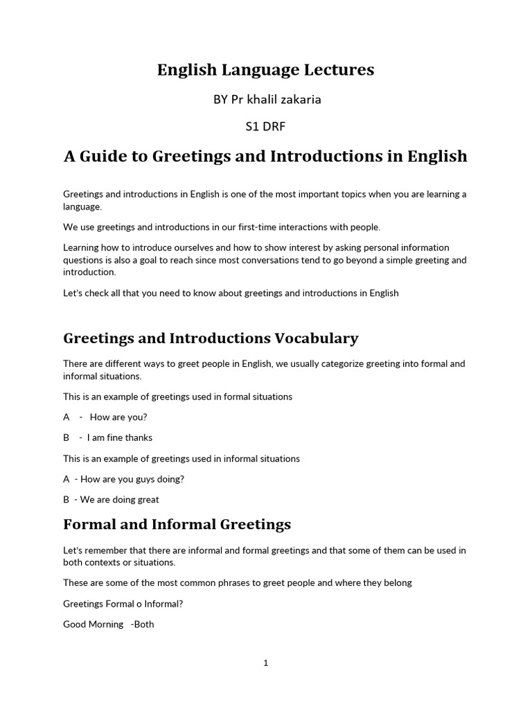 English Greetings and Introductions Guide | PDF | Part Of Speech | Pronoun