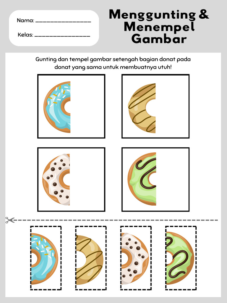 Lembar Kerja Menggunting Dan Menempel Ilustrasi Abu Putih | PDF